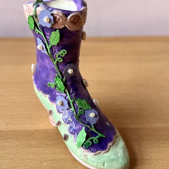 Accents | Vintage Ceramic Porcelain Purple Green Miniature Shoe Boot ...
